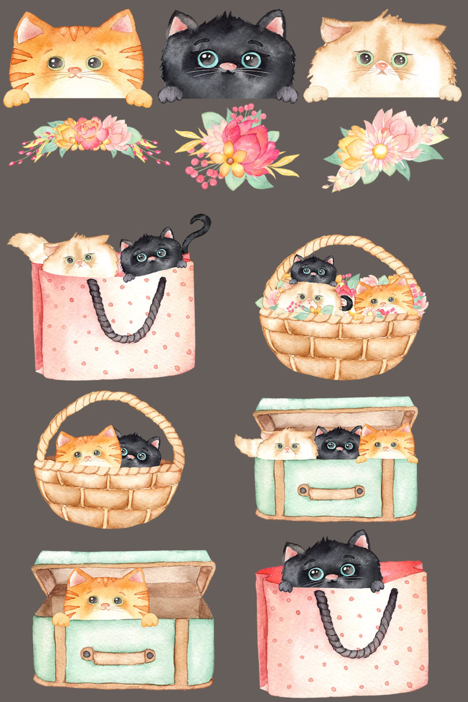 Watercolor Cat Clipart Kitten Clipart Cute Cat Clipart Cats - Etsy Canada