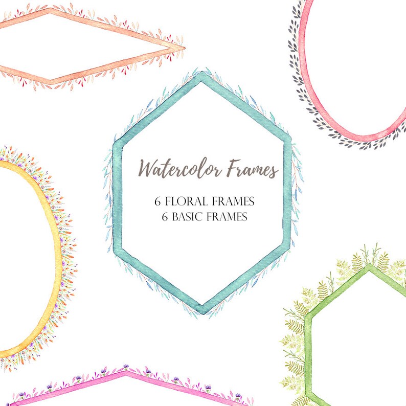 Watercolor Frames Geometric Floral Frames Invitations - Etsy
