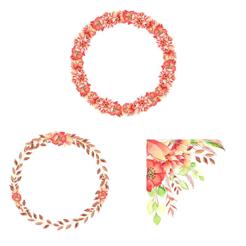 Coral red florals watercolor clipart dalia clipart summer | Etsy