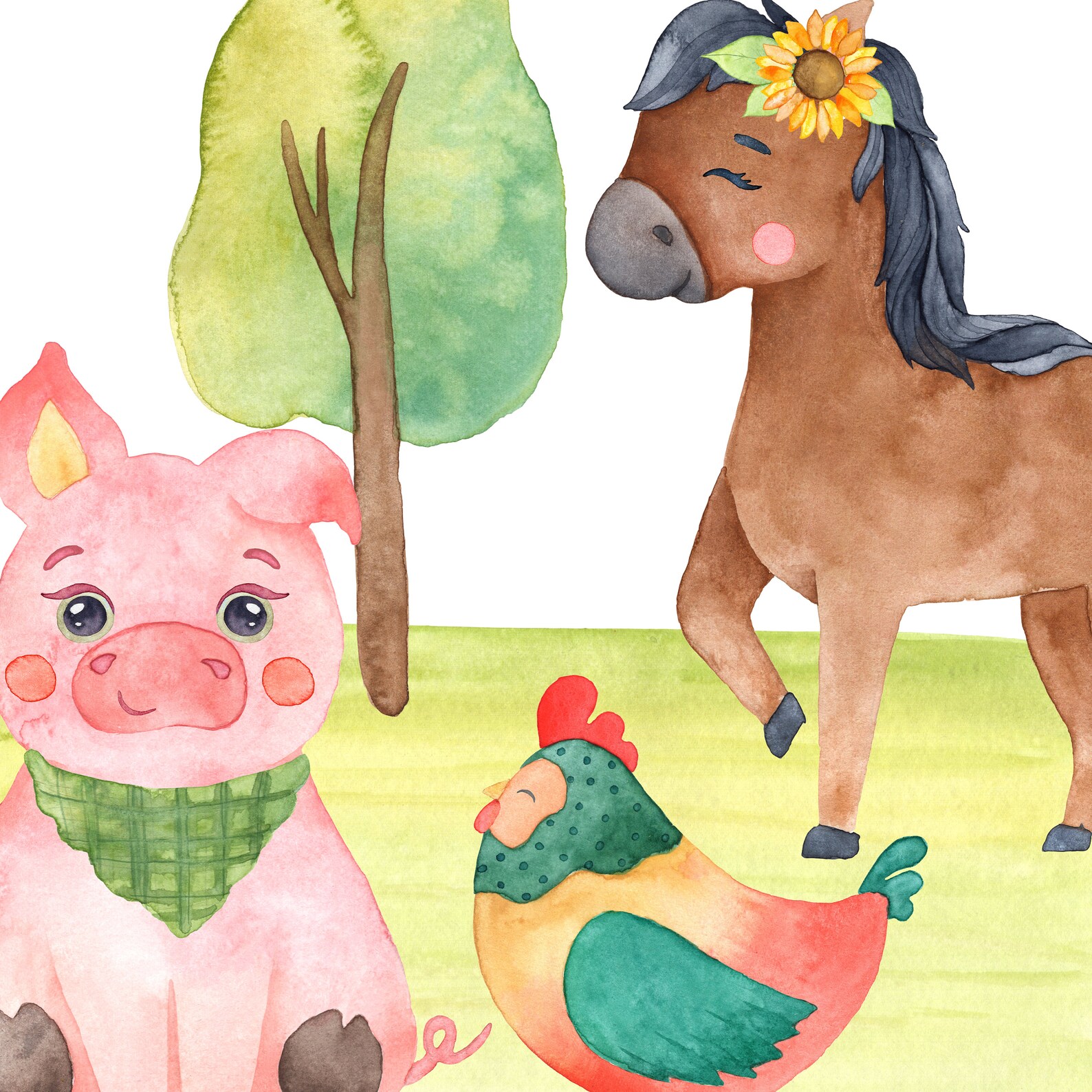 Farm Animals Watercolor Clipart Digital Download Printable | Etsy