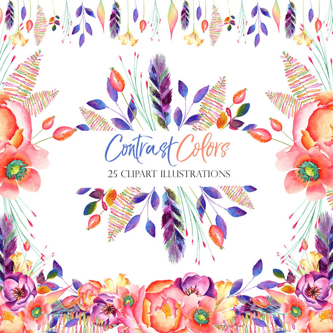 Watercolor Floral Clipart, Boho Florals, Floral Frames, Feathers and ...