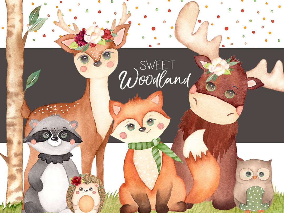 Woodland Clipart, Woodland Animals, Fox Clipart, Watercolor Clipart ...