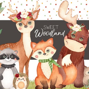 Woodland Clipart, Woodland Animals, Fox Clipart, Watercolor Clipart ...