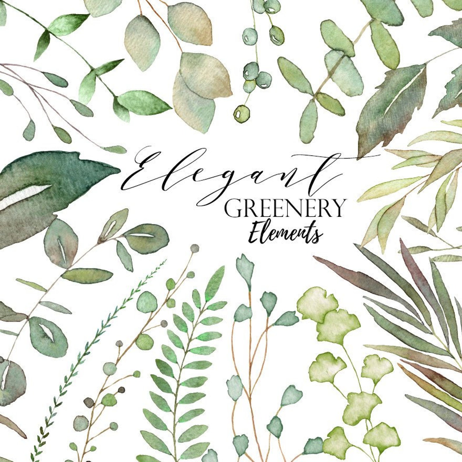 Green Watercolor Leaves Fern Clipart Forest PNG Greenery - Etsy