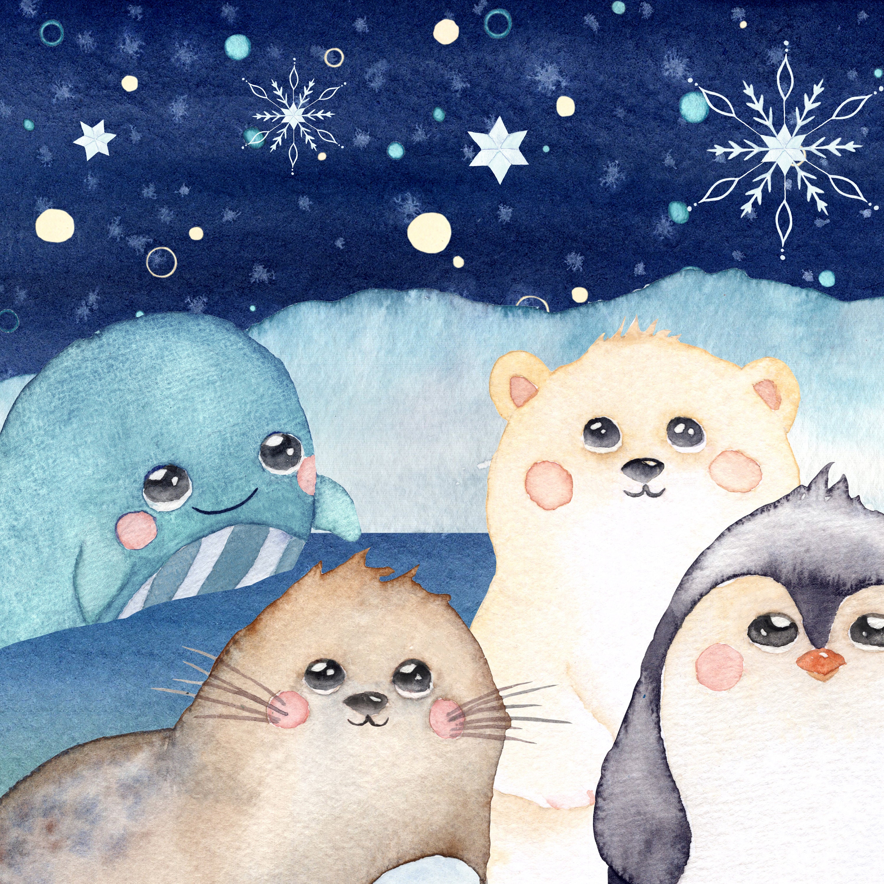 Watercolor Arctic Animals Watercolor Clipart Winter Graphics | Etsy
