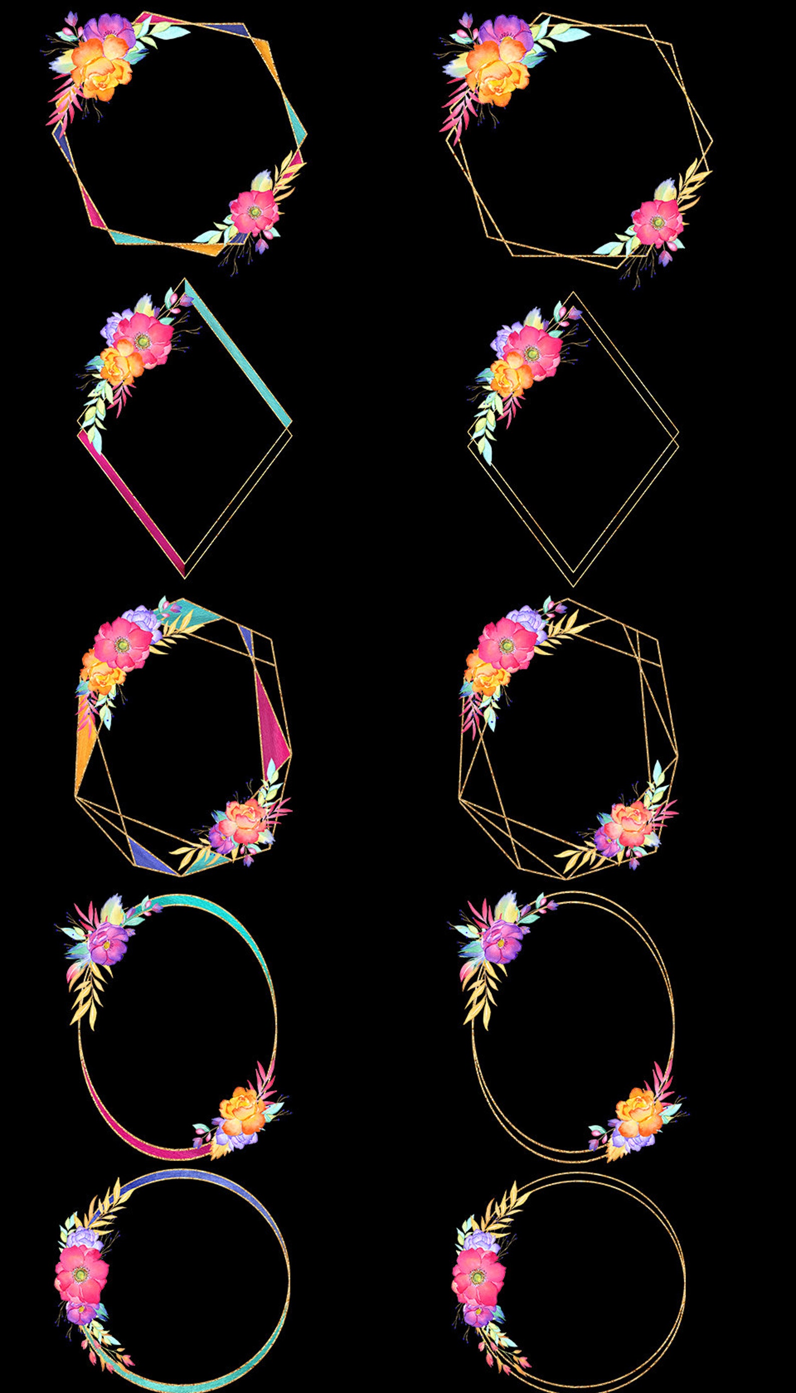 Geometric Floral Frames Floral Geometric Clipart Rainbow - Etsy