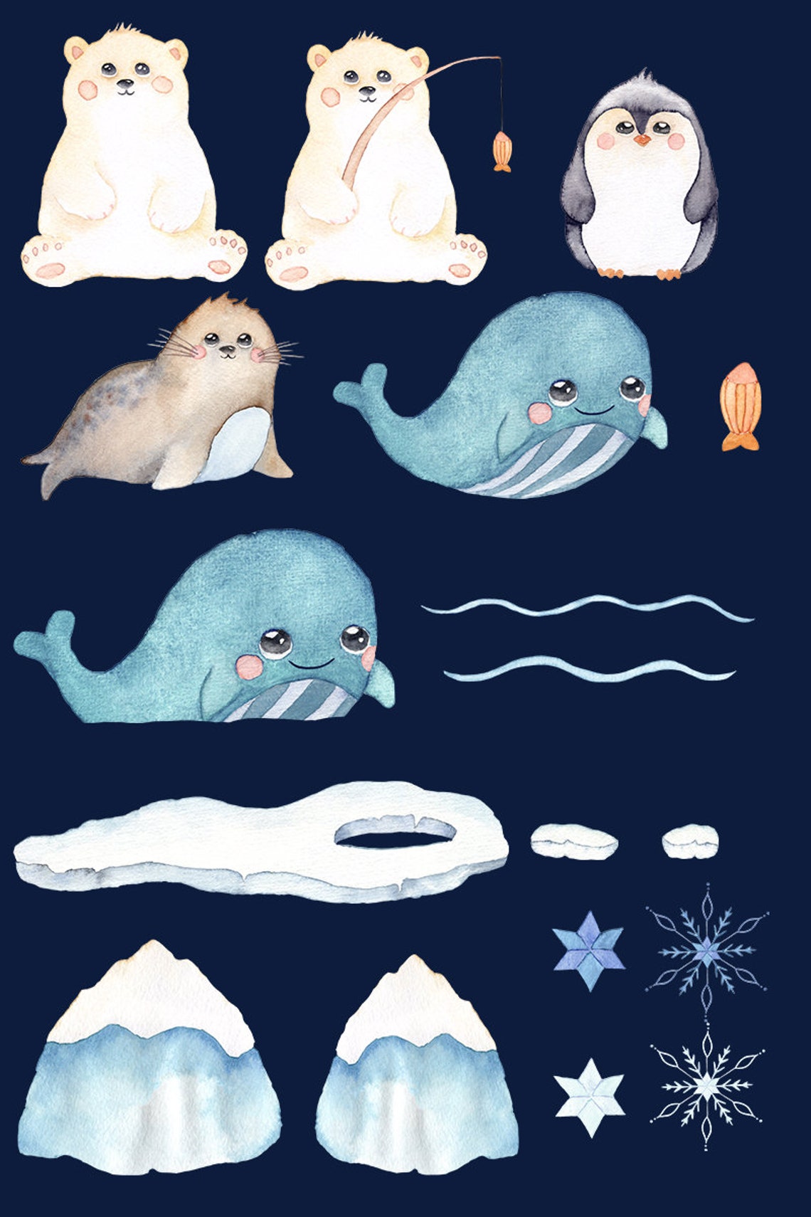 Watercolor Arctic Animals Watercolor Clipart Winter Graphics | Etsy