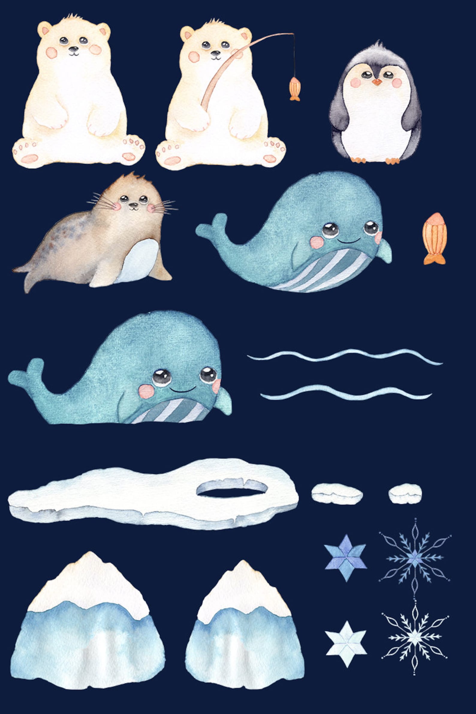 Watercolor Arctic Animals Watercolor Clipart Winter Graphics | Etsy