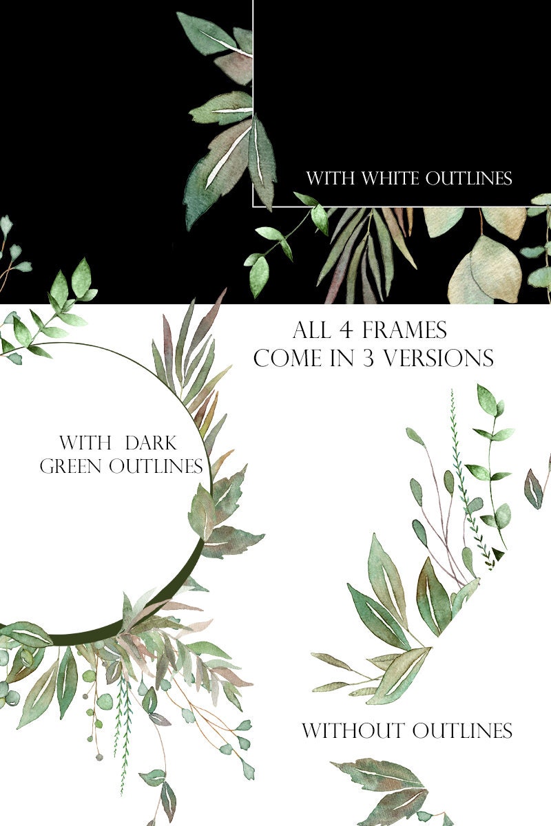 Watercolor Greenery Geometric Clipart Frame Greenery Frames - Etsy