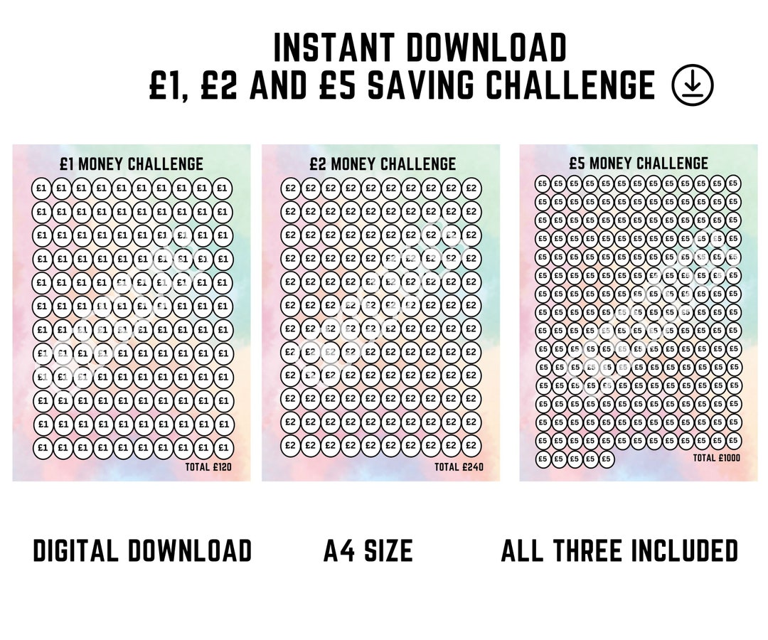 1,2 and 5 Pound Saving Challenge Bundle, Money Trackermoney Tin Sticker ...