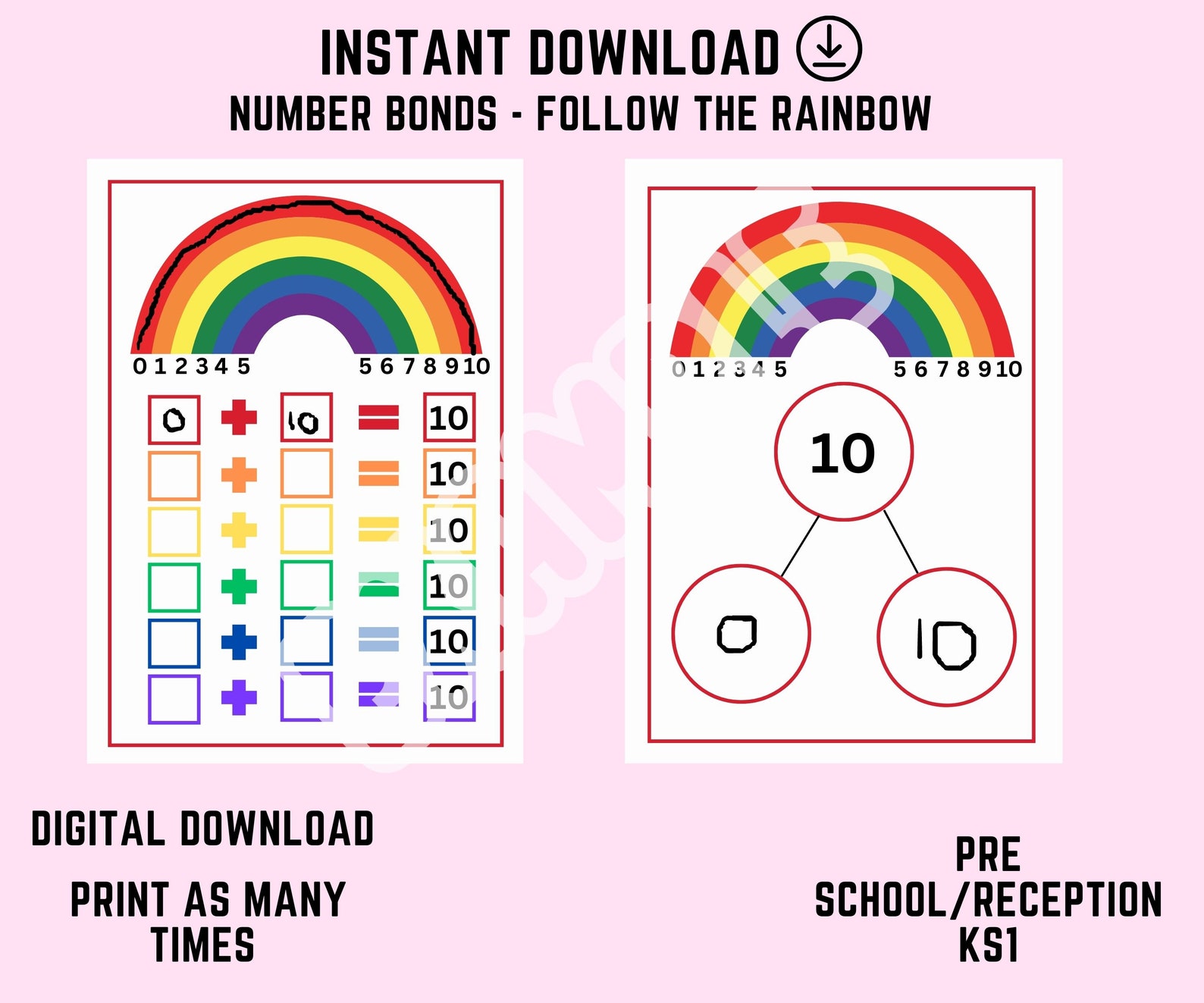 KS1 Rainbow Number Bonds, Pre School, Reception Learning. 2 ACTIVITIES ...
