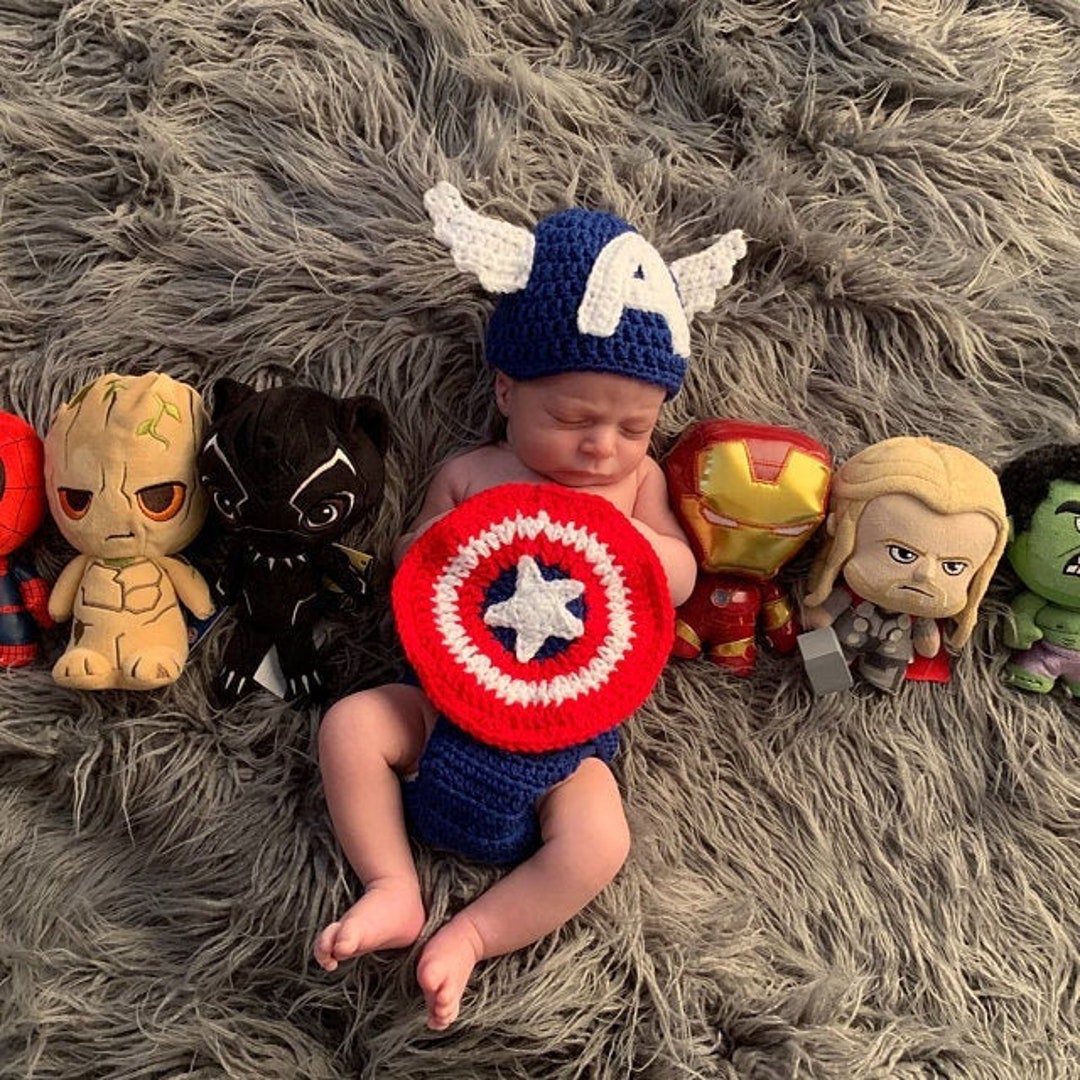 Captain America Classic Disney Marvel Infant Newborn Baby Outfit Beanie ...