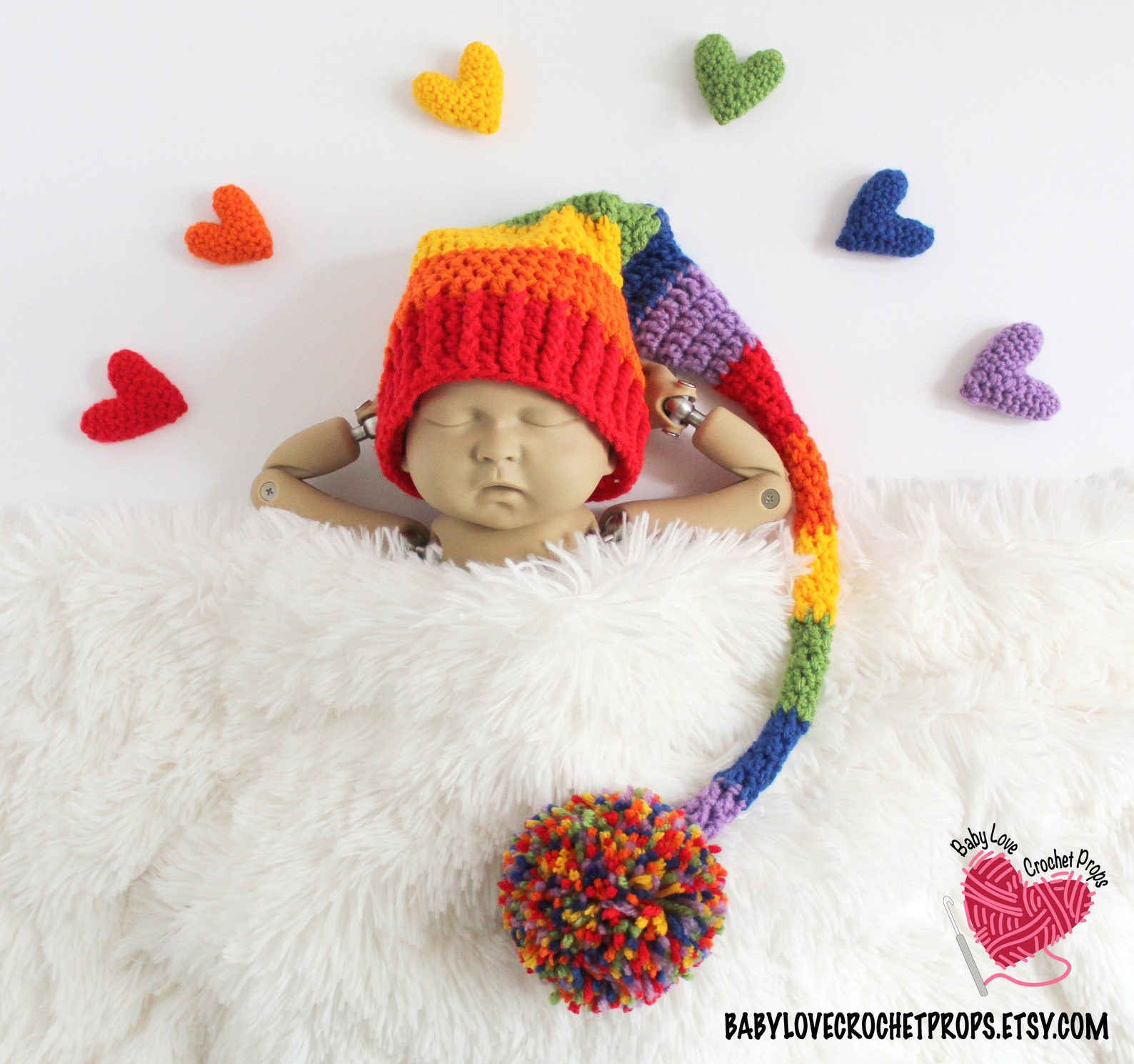 Rainbow Baby Infant Newborn Baby Outfit Beanie Long Tail Hat Pom Pom ...