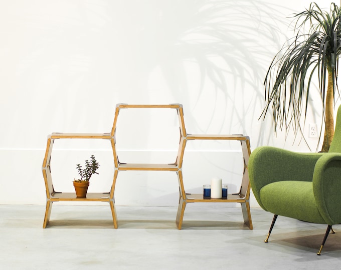 Wood Hexagon Shelf | 3 Cells, Modular, Ply Wood Furniture, Sustainably ...