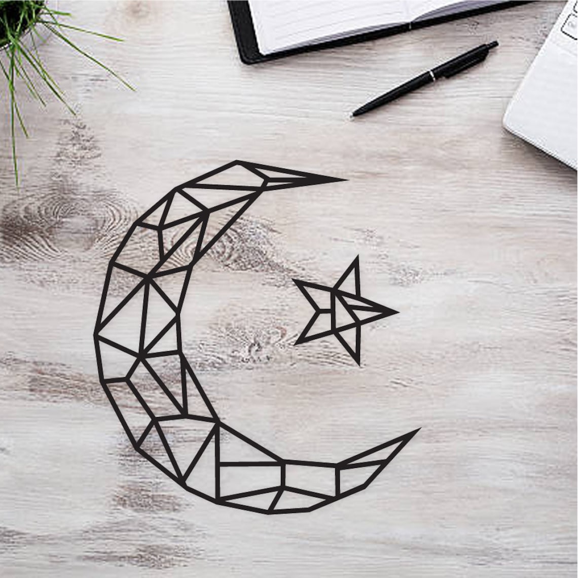 Geometric Moon and Star Wall art Polygon art Home Decor | Etsy
