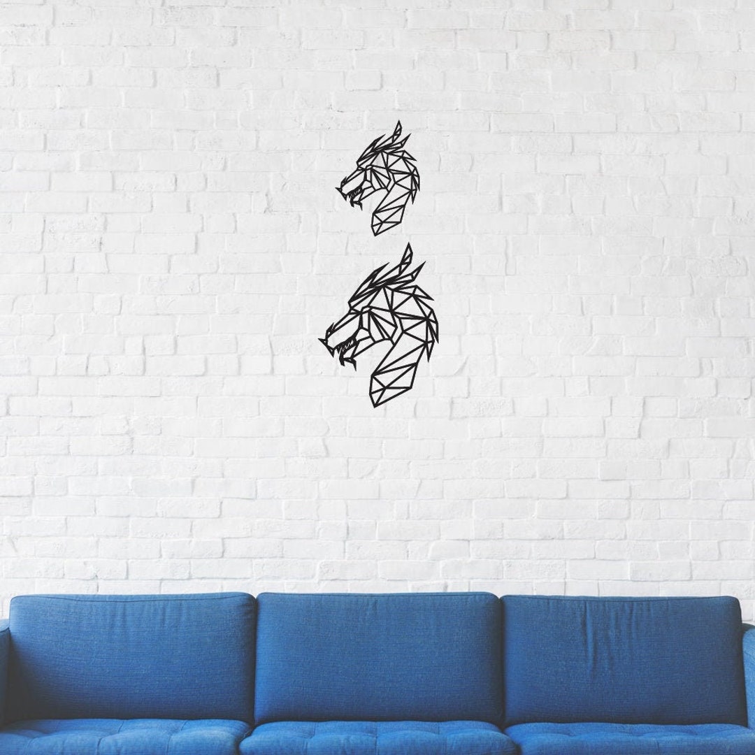 Chinese Dragon Polygon Art Wall Art Geometric Animal Head, Wall Decor ...