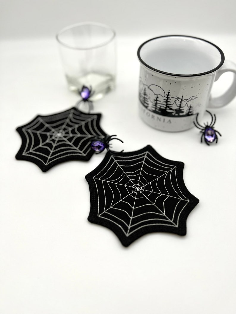 Spiderweb Coasters: Gothic Halloween Decor, Black Cotton Embroidered ...