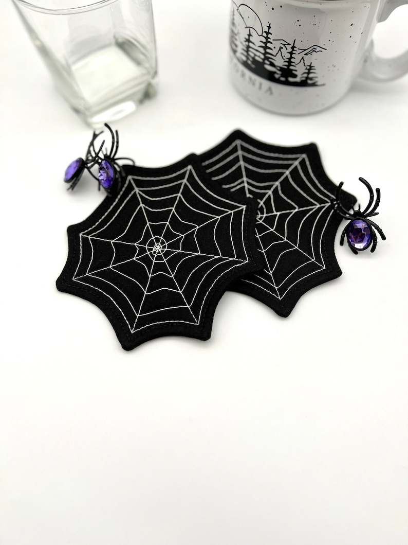 Spiderweb Coasters: Gothic Halloween Decor, Black Cotton Embroidered ...