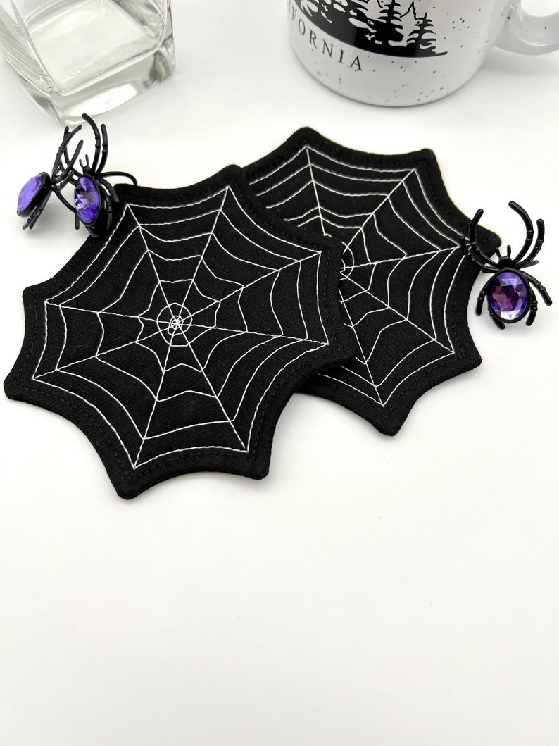 Spiderweb Coasters: Gothic Halloween Decor, Black Cotton Embroidered ...