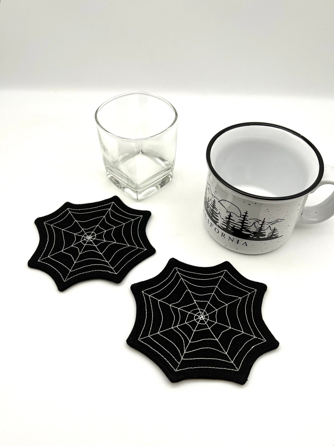 Spiderweb Coasters: Gothic Halloween Decor, Black Cotton Embroidered ...