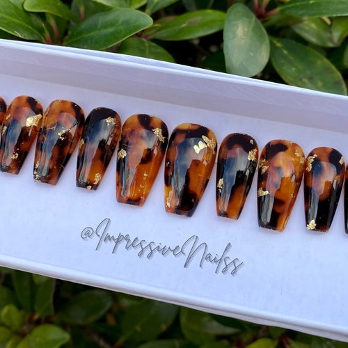 Tortoise Shell Nails French Tip Nails Press on Nails | Etsy