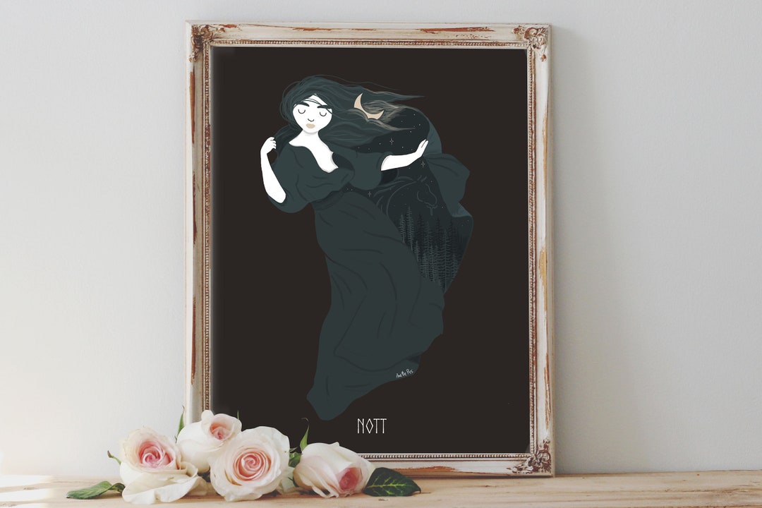Art Poster Print - Nott Goddess Night Moon Norse Mythology Stars Floral ...