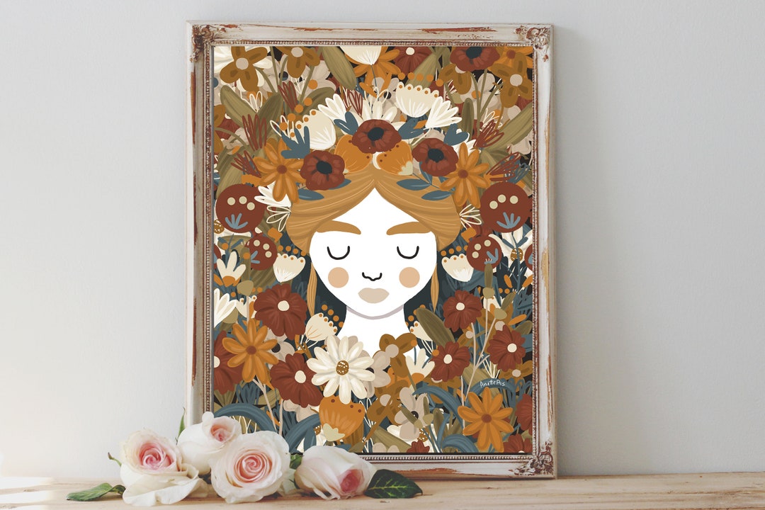 Art Poster Print - May Queen Midsommar Floral Drawing Nature Pagan ...