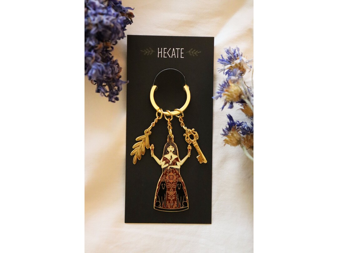 Hecate Keychain - Greek Mythology Goddess Guidance Golden Amulet ...