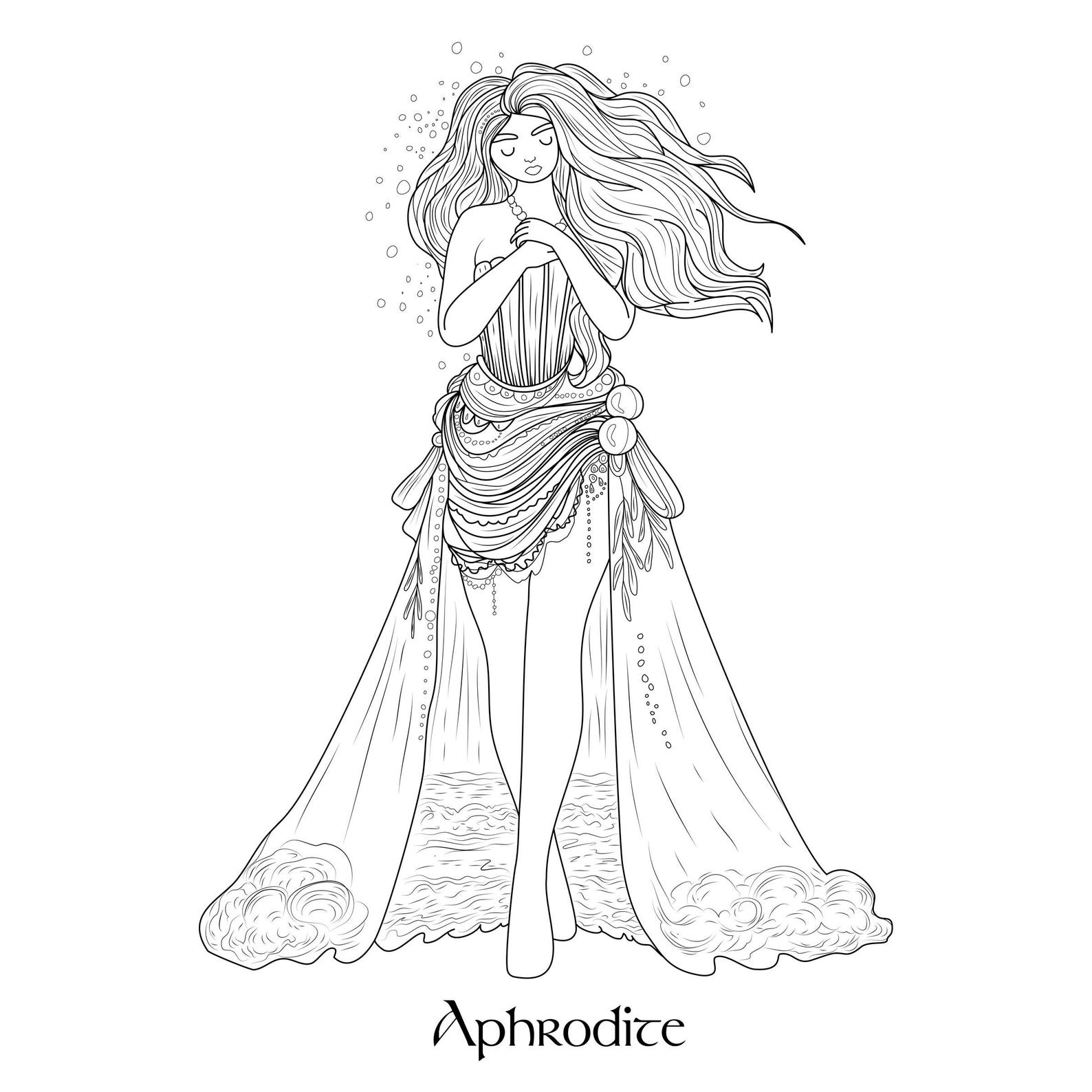 Aphrodite Line Work, Embroidery Pattern, Greek Goddess Coloring Page ...