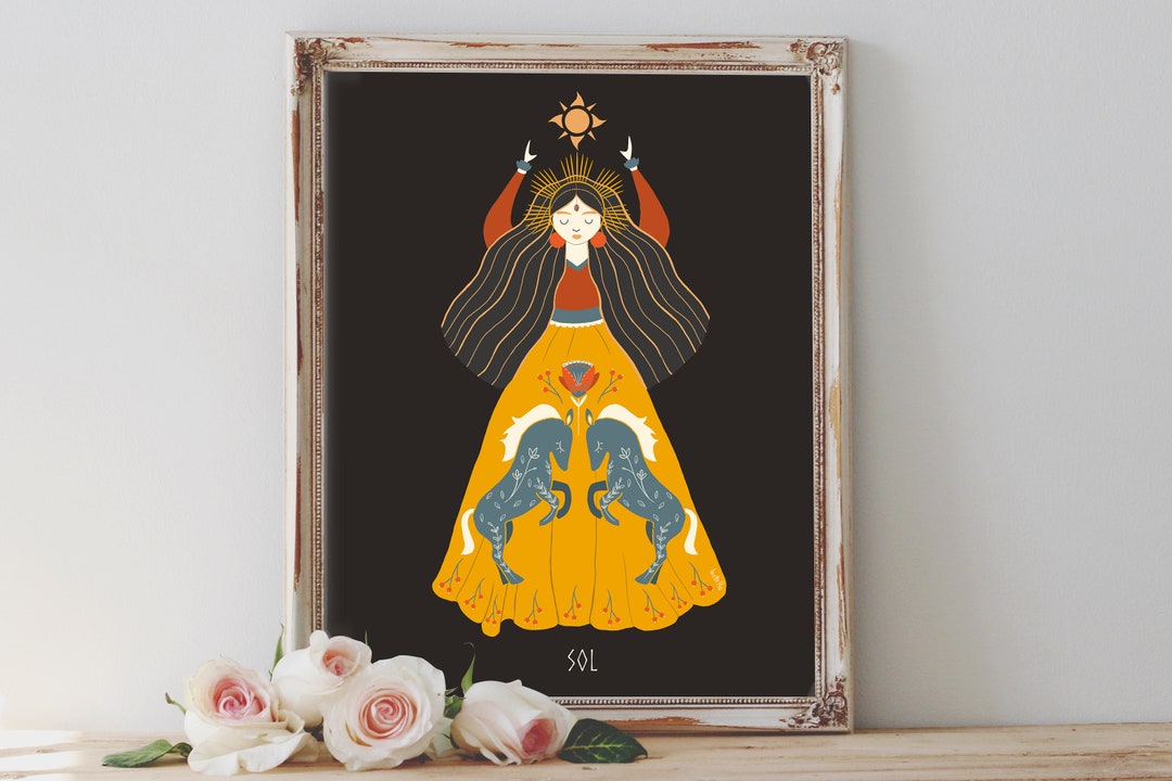 Art Poster Print - Sol V.1 Sun Goddess Norse Mythology Animals Forest ...