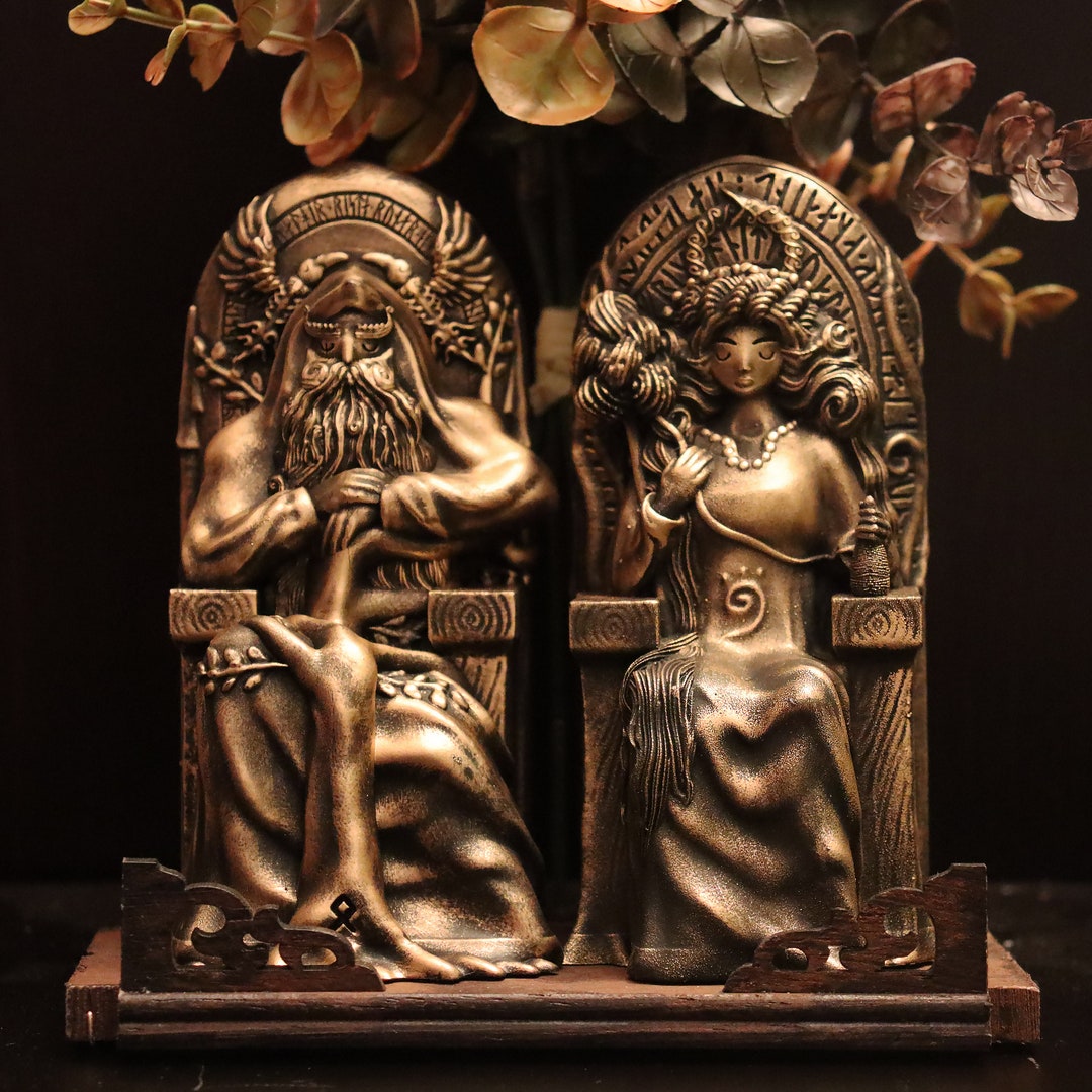 Odin and Frigg Statues Norse Mythology Statuette Home Decor Vikings ...