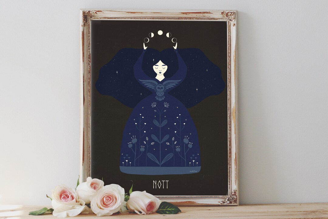 Art Poster Print - Nott Goddess V.1 Moon Norse Mythology Night Dark ...