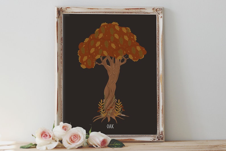Art Poster Print - Oak God Tree Autums Druid Shaman Floral Divine ...