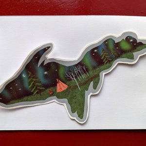 Michigan's UP Stickers Camping in the Northern Lights - Etsy
