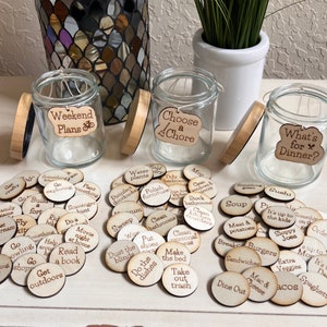 Family Decision Jar With Engraved Wooden Tokens: Fun Chore & Dinner ...