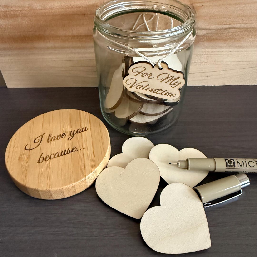 Valentine Heart Jar: Affirmation Tokens, Wood Pen, Custom Tag - Etsy