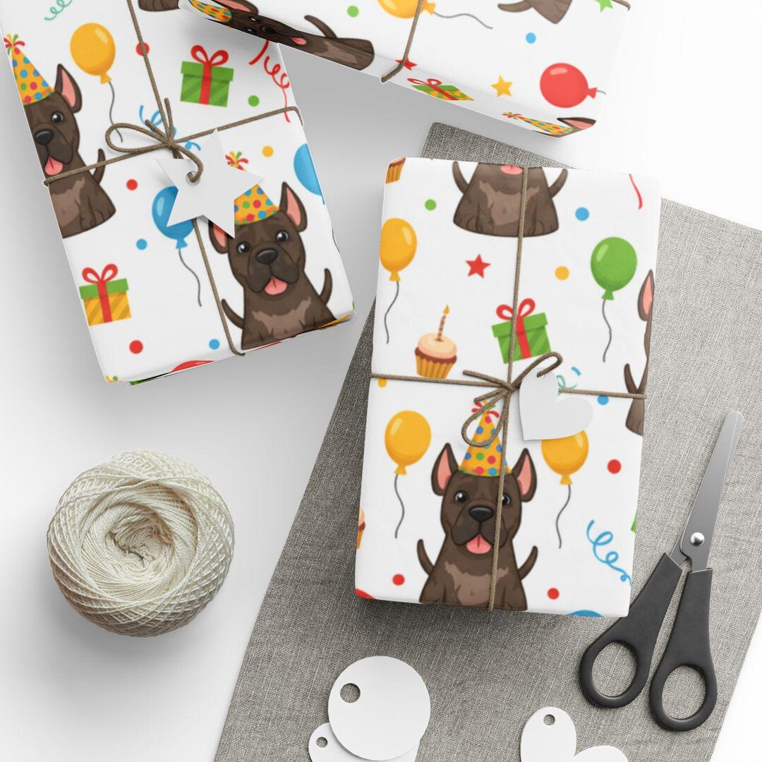 Dog Birthday Wrapping Paper, Party Dogs Gift Wrap, Balloons Gift Paper ...