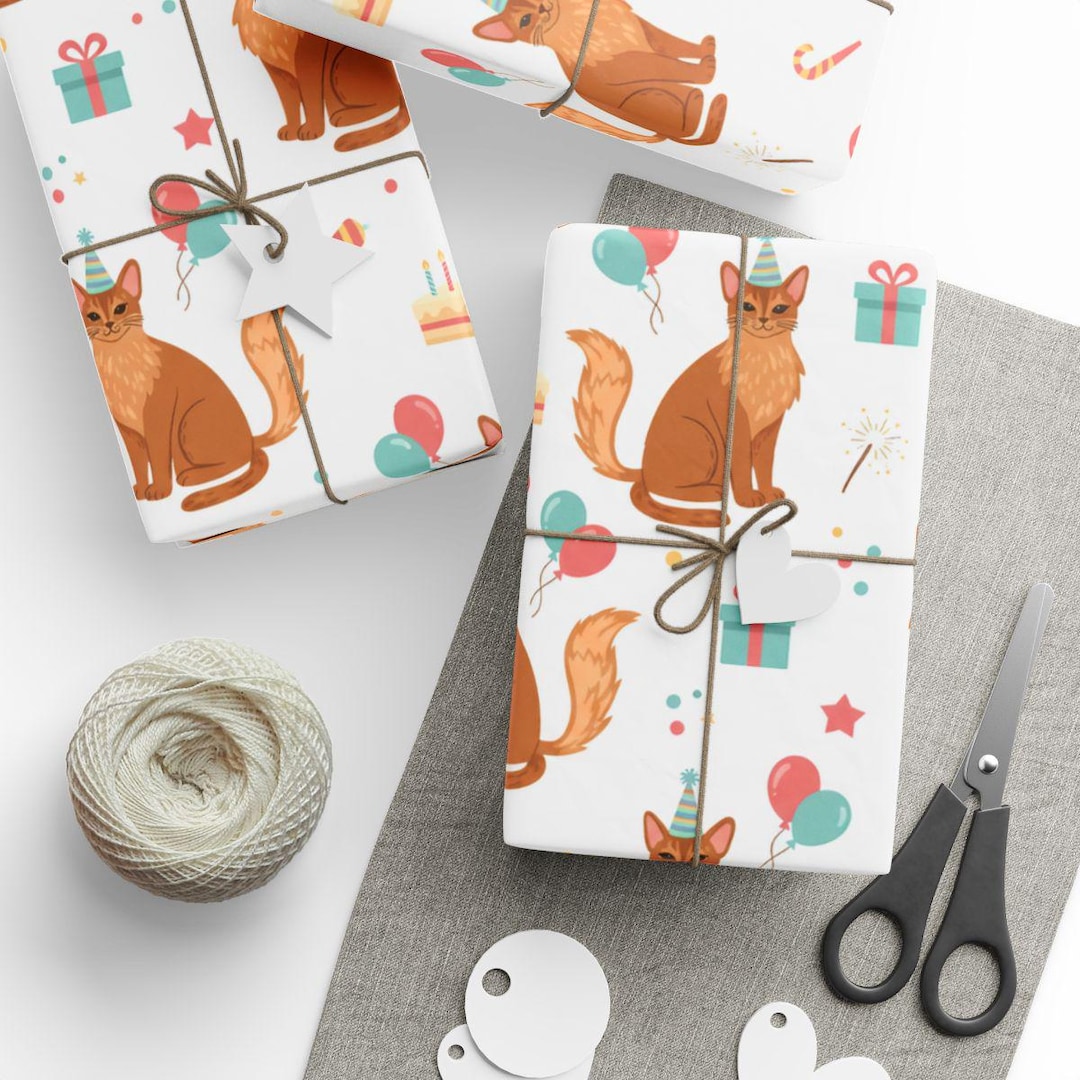 Birthday Cat Wrapping Paper, Party Animal, Gift Wrap Sheet, Cute Kitten ...