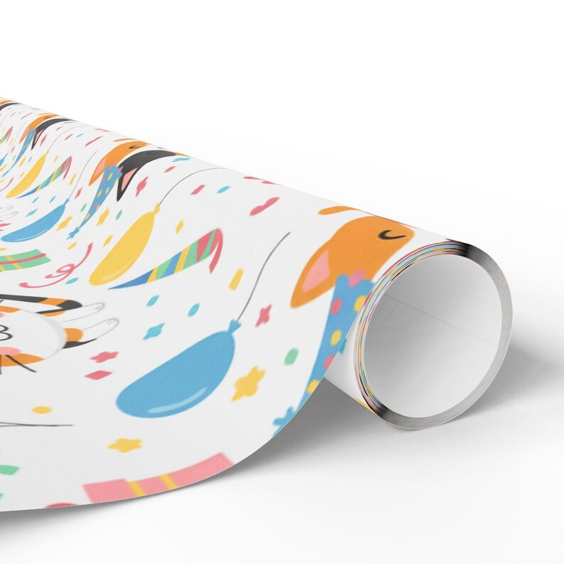 Cat Birthday Wrapping Paper, Cute Calico Kitten Party Gift Wrap ...