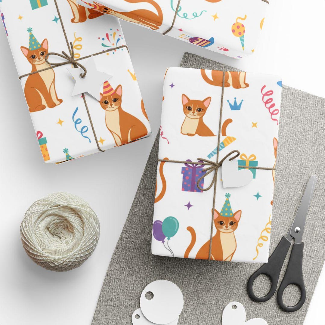 Party Cats Wrapping Paper, Birthday Gift Wrap, Cute Cat Lover Gift, Cat ...