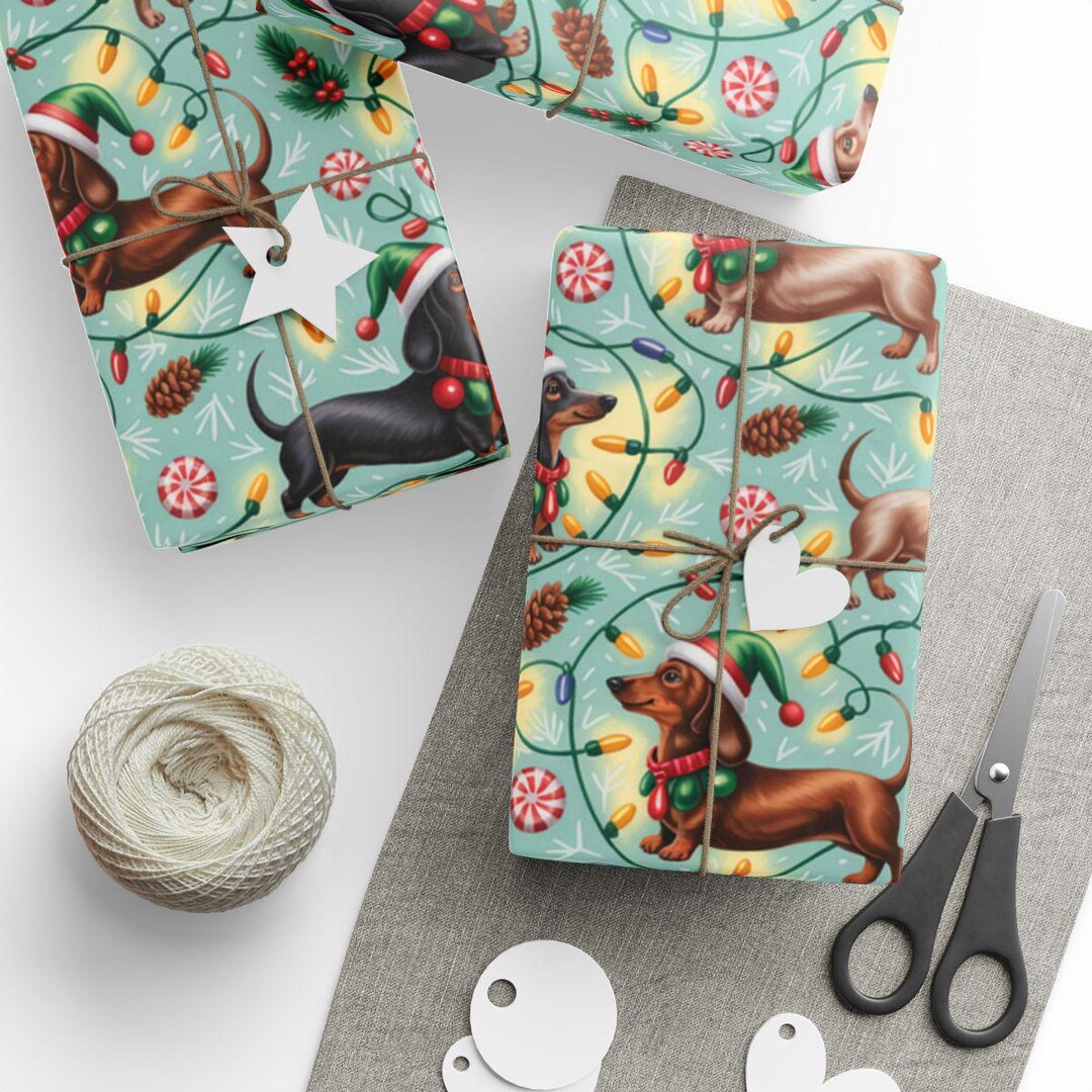 Dachshund Christmas Wrapping Paper, Wiener Dog Holiday Gift Wrap ...