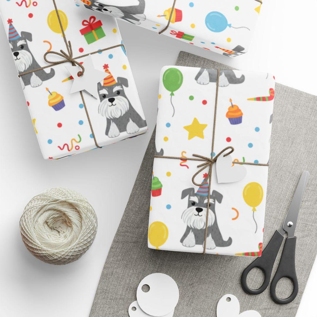 Schnauzer Party Wrapping Paper, Dog Birthday Gift Wrap, Cute Puppy ...