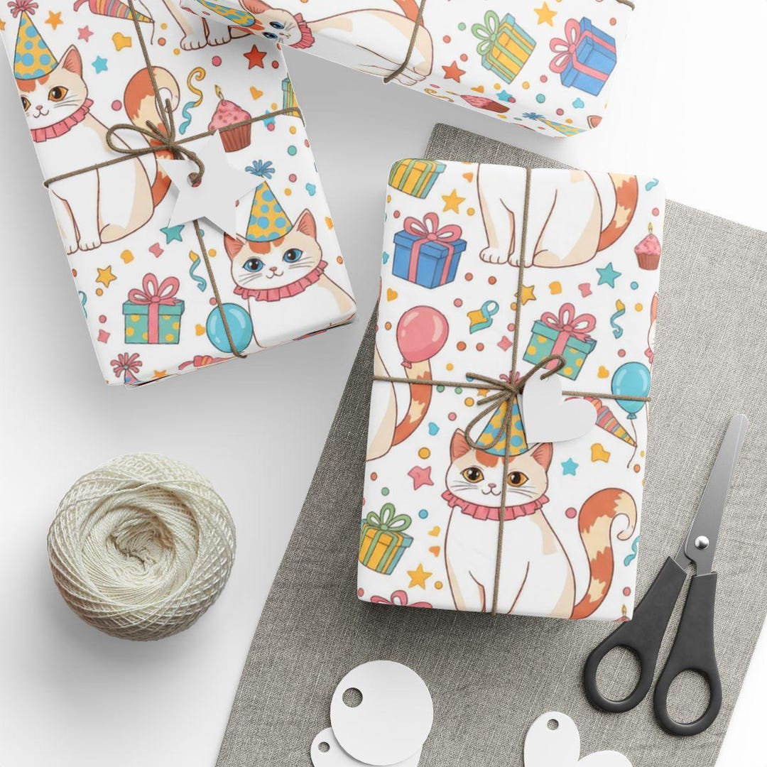 Party Cats Wrapping Paper, Cute Kitten Birthday Gift Wrap, Fun Cat ...