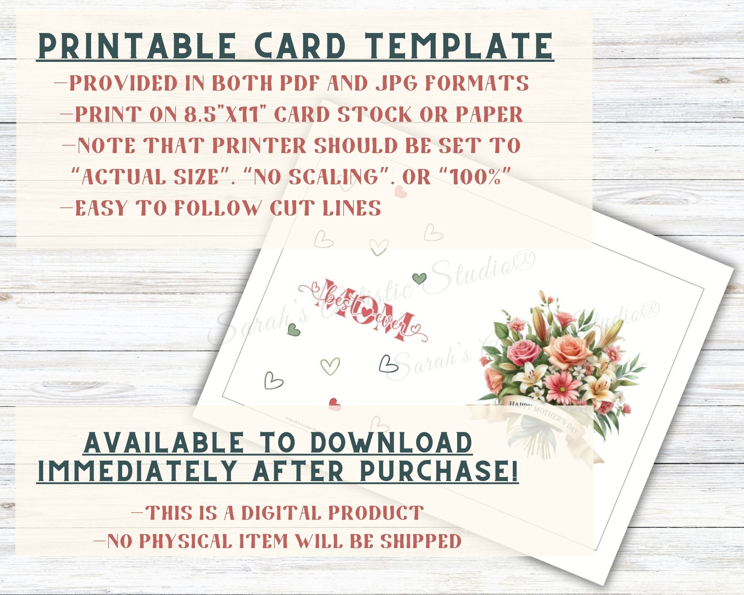 Happy Mothers Day Printable Card, INSTANT Download, Blank Inside to ...