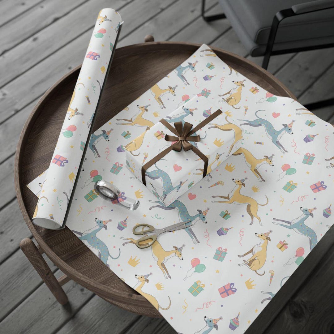 Greyhound Dog Birthday Wrapping Paper, Party Animals Gift Wrap ...