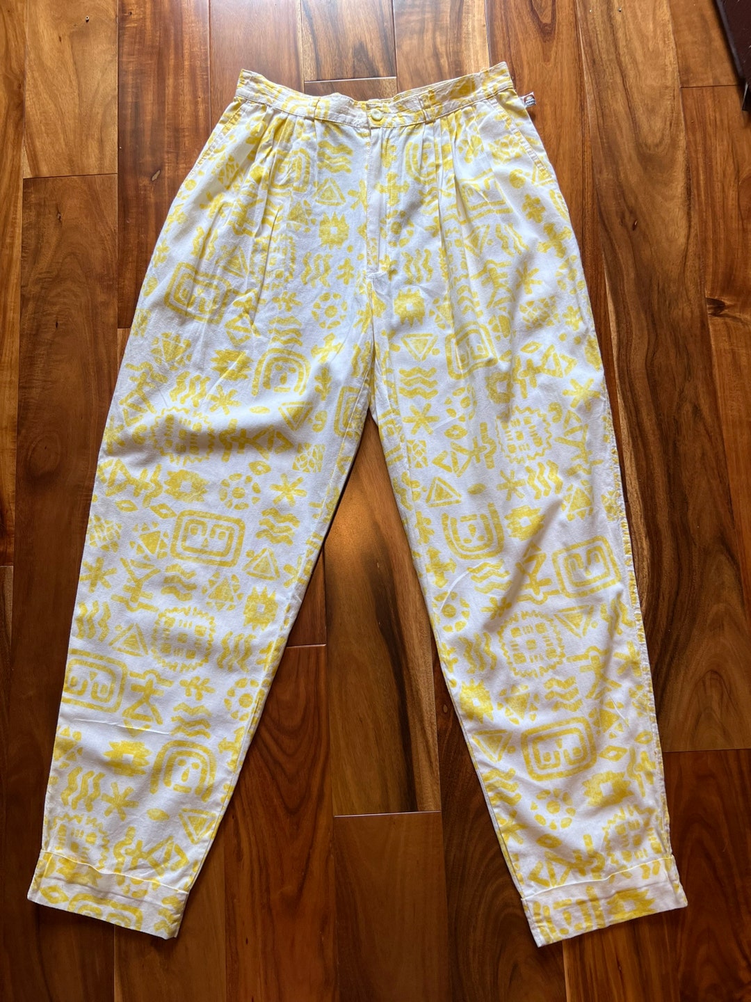 80s Yellow and White Graphic Print Pants Size S to M - Etsy