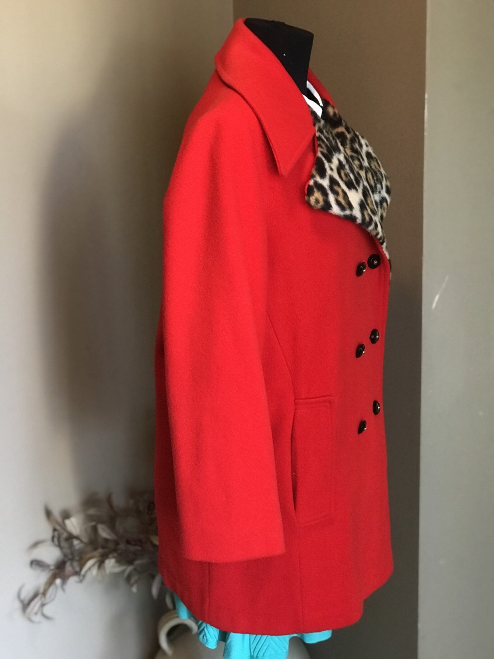 70s Red Wool Penguin Fashions Coat With Leopard Lining/ M. Liman Co ...