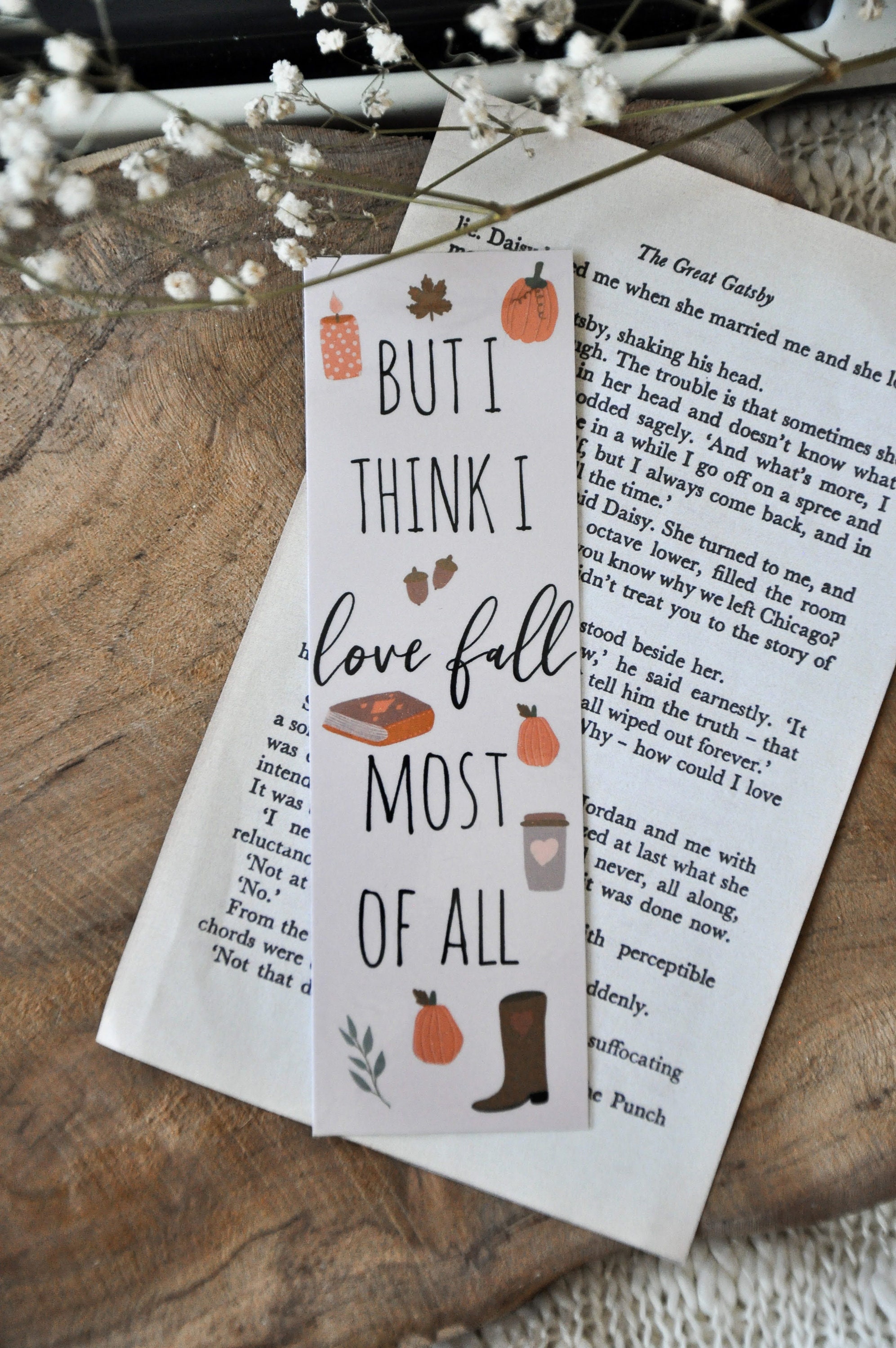 I Love Fall Autumn Bookmark Laminated Bookmark Bibliophile | Etsy