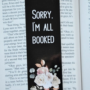 Sorry I'm All Booked Bookmark, Bookstagram, Bookmark, Literary Bookmark ...