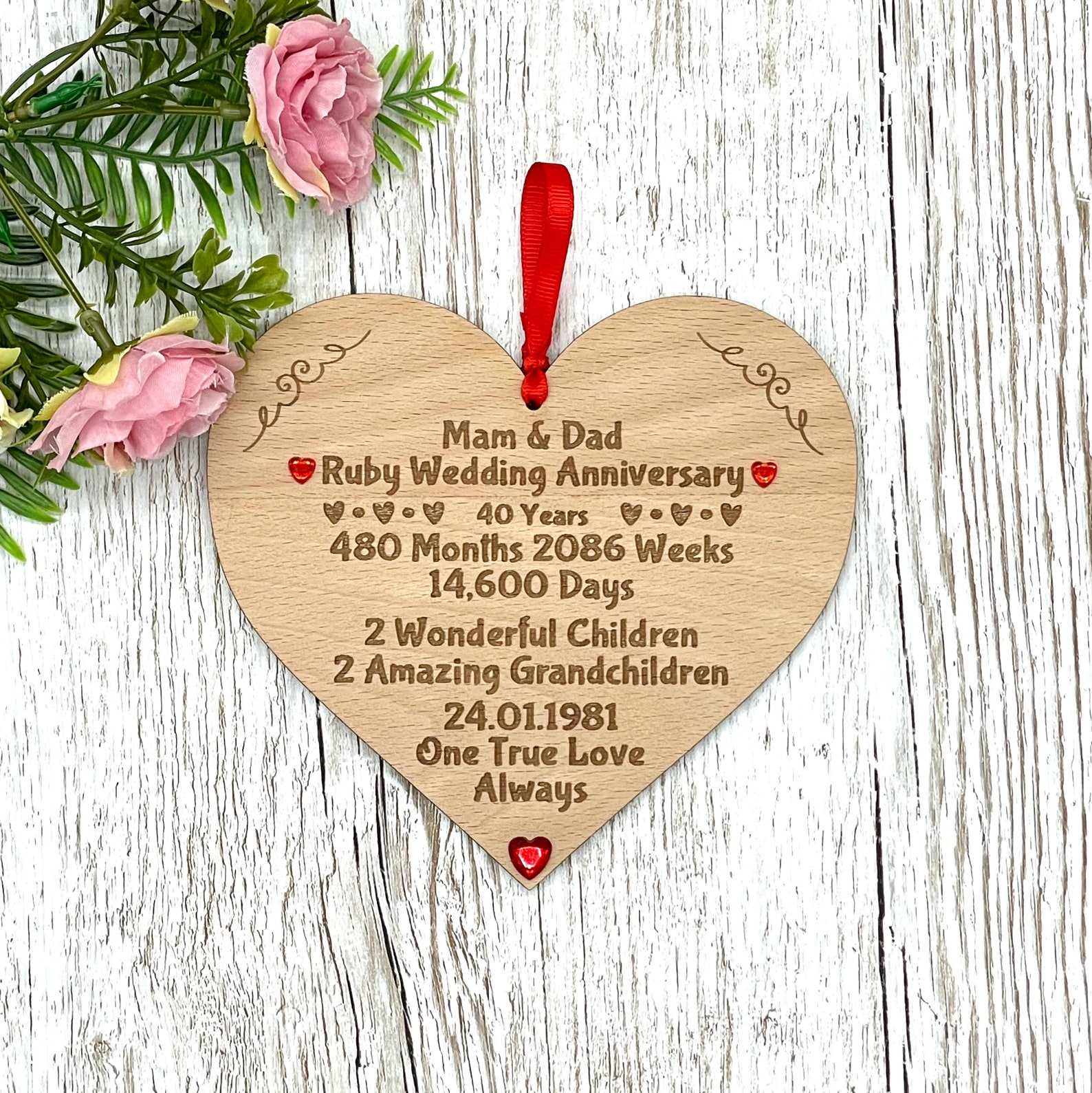 Ruby Wedding Anniversary Gift. Personalised 40th Anniversary Hanging ...
